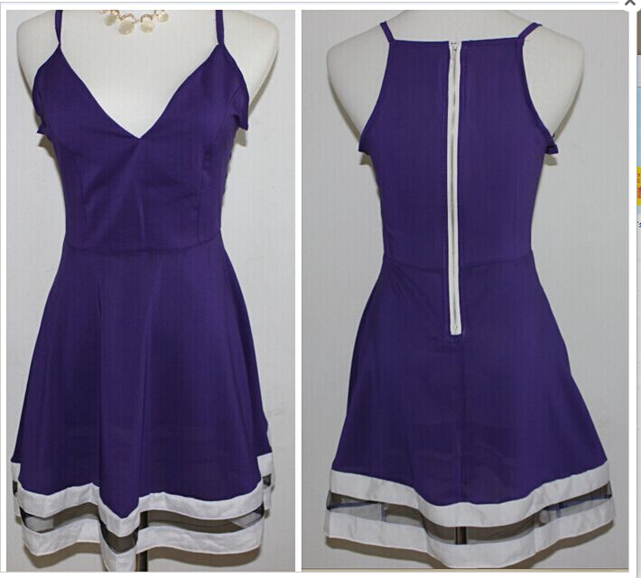 Sexy V Neck Spaghetti Strap Sleeveless Organza Patchwork Blue A Line